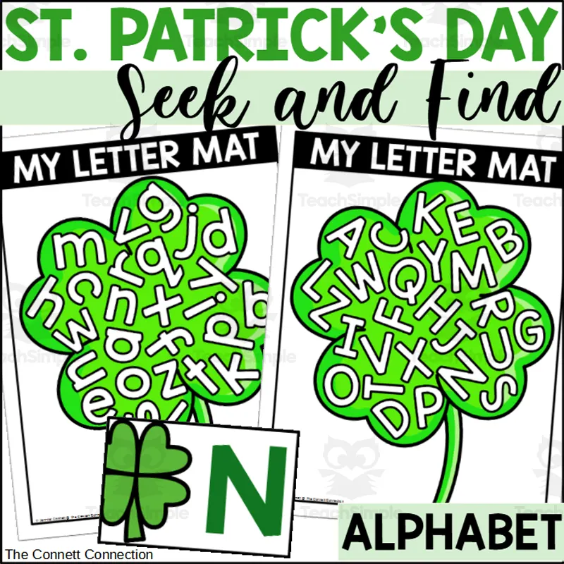 St. Patrick's Day Alphabet Seek and Find Mats with Clovers by Teach Simple