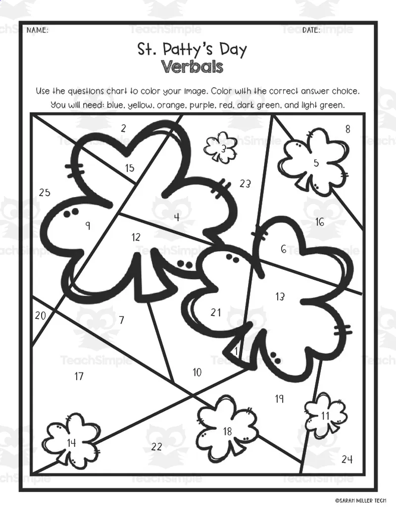 St. Patrick's Day Verbals Coloring Activity by Teach Simple