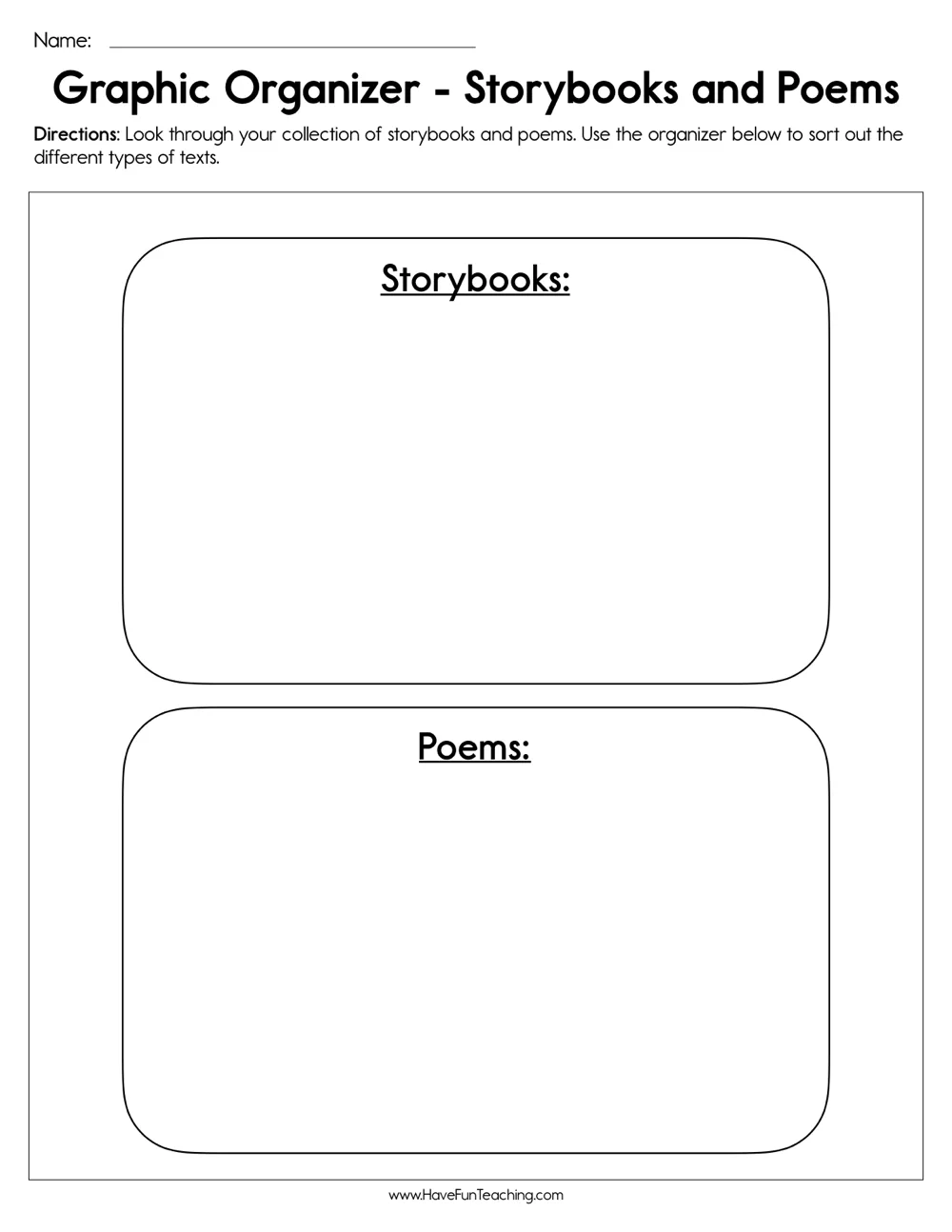 Story Books and Poems Graphic Organizer Worksheet by Teach Simple