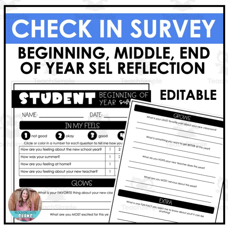 Student Check In Surveys by Teach Simple
