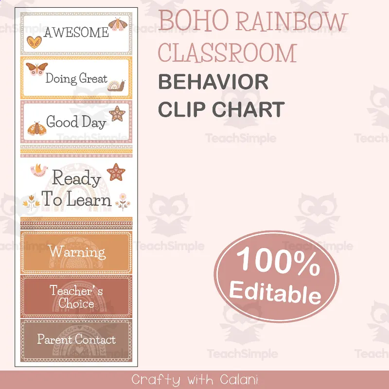 Student's Behavior Chart in Boho Rainbow Theme - 100% Editable by Teach ...