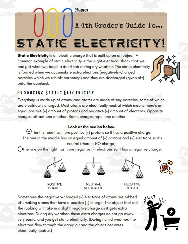 Study Guide: State Electricity for 4th Graders by Teach Simple