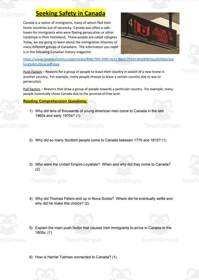 Study of Canada Immigration and Refugee History by Teach Simple