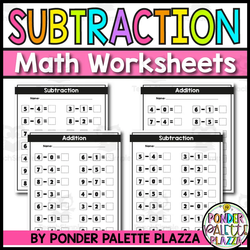 Subtraction - Math Worksheets by Teach Simple
