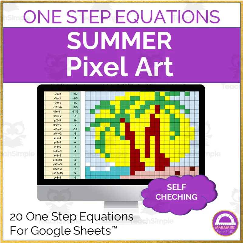 Summer One Step Equations Pixel Art by Teach Simple