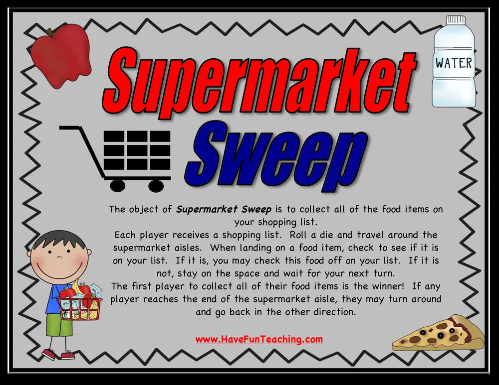 Supermarket Sweep Food Words Activity by Teach Simple