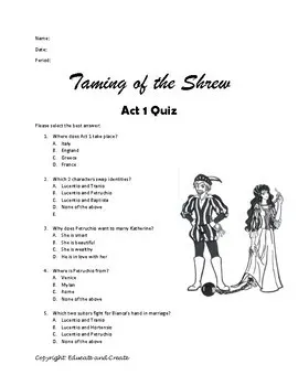 Taming of the Shrew Act 1 Quiz by Teach Simple