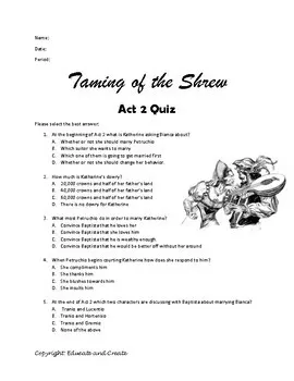 Taming of the Shrew Act2 Quiz by Teach Simple