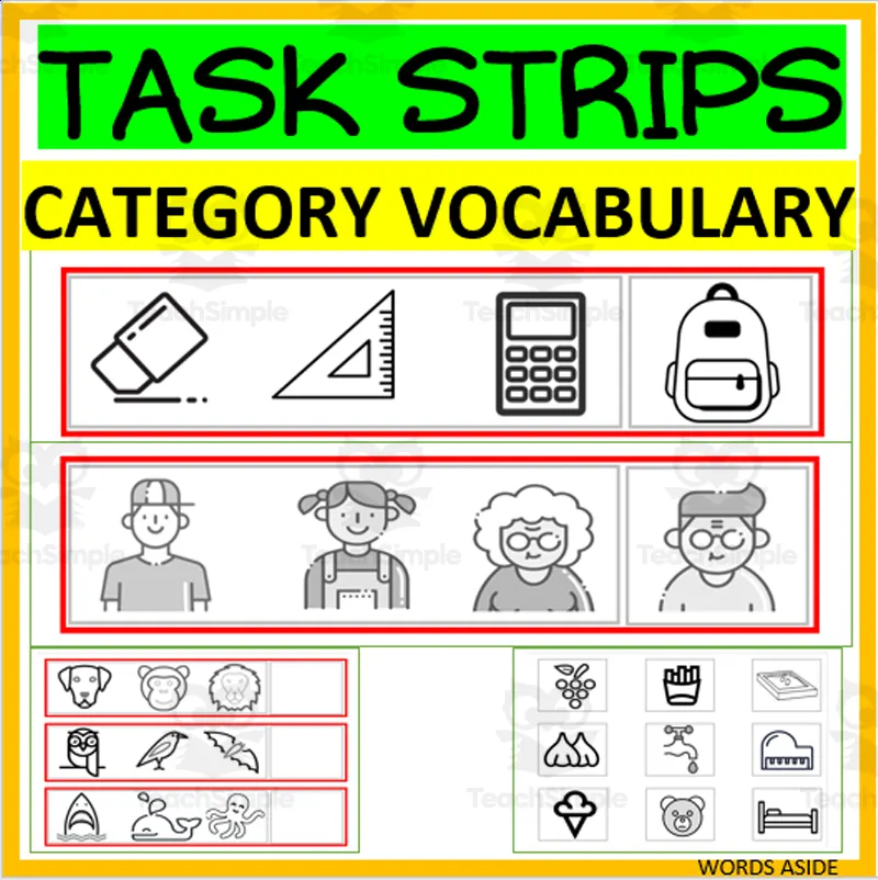 TASK STRIPS: VOCABULARY CATEGORIES| SEMANTICS REASONING PRACTICE CARDS ...