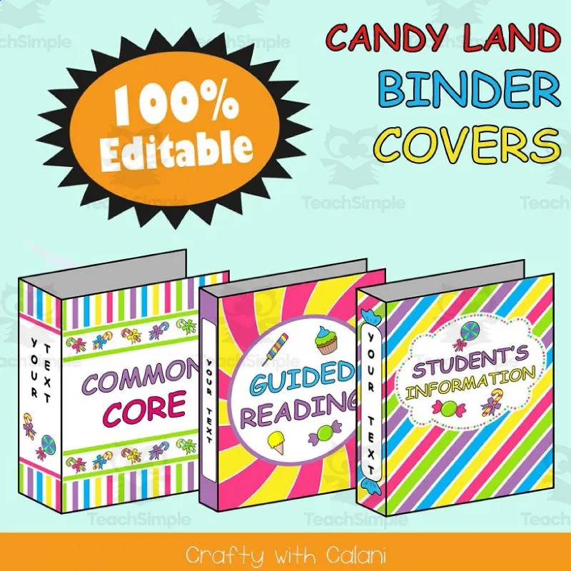 Teacher's Binder Cover in Candy Land Theme - 100% Editable by Teach Simple