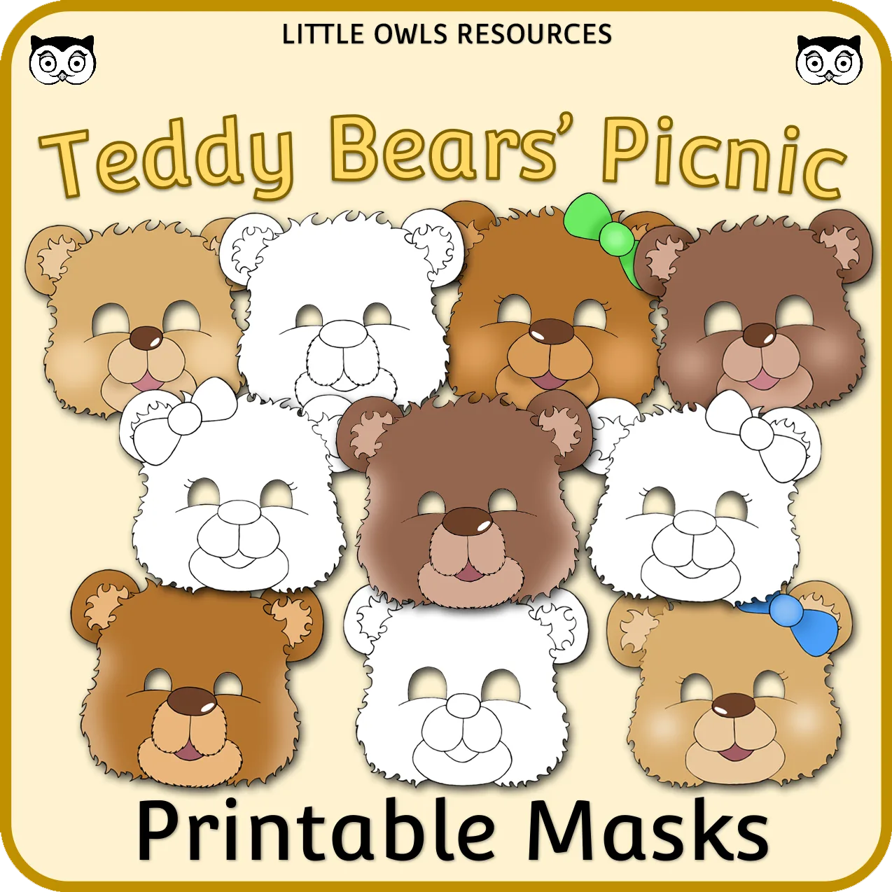 Teddy Bears Picnic Masks - Full-Color and Coloring versions included by ...