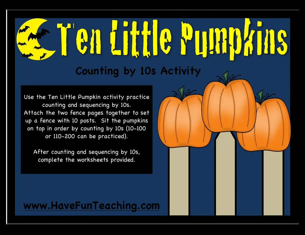 Ten Little Pumpkins Counting by 10 Activity by Teach Simple