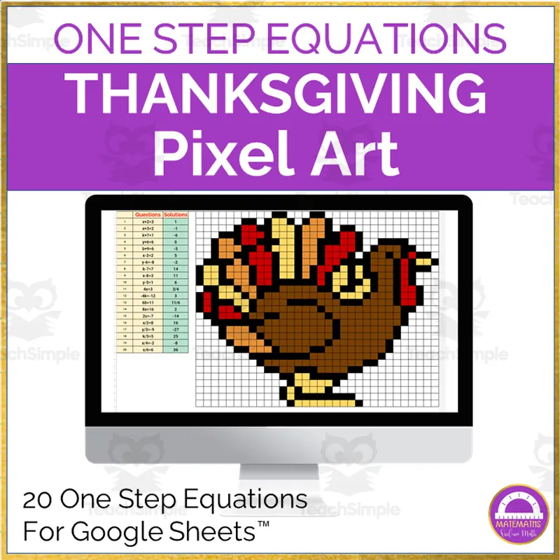 Thankgiving Solving One Step Equations | Pixel Art Activity Google ...