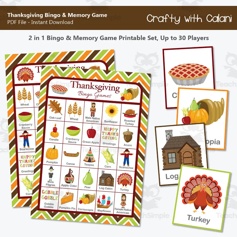 Thanksgiving Bingo and Memory Game by Teach Simple