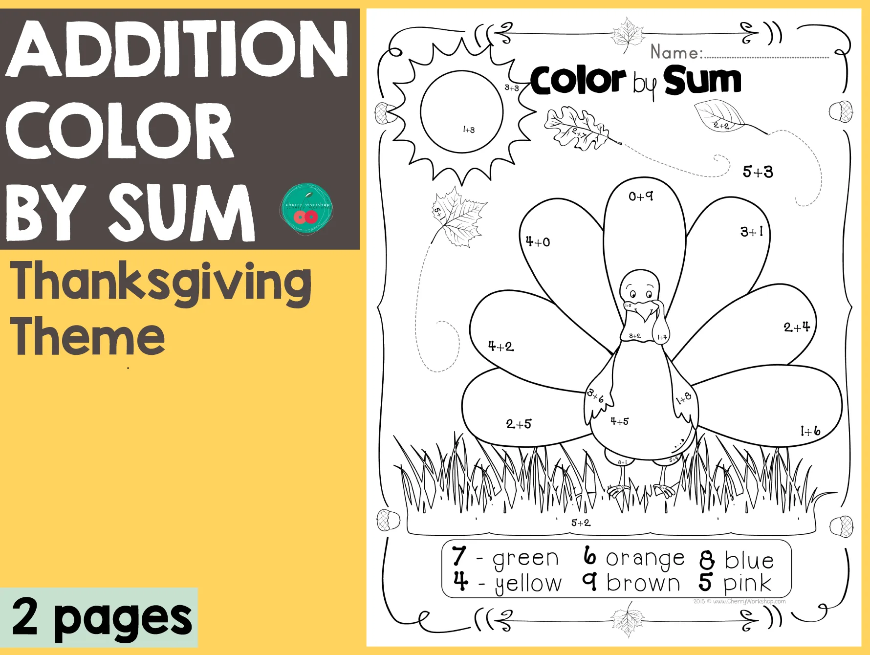 Thanksgiving Color by Sum by Teach Simple