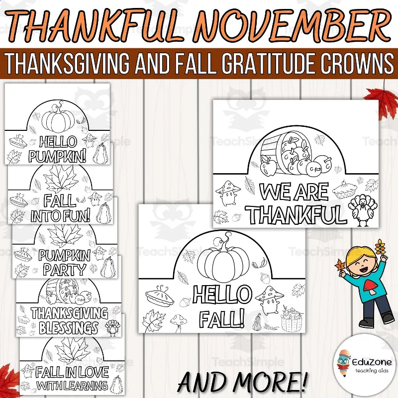 Thanksgiving Gratitude Crowns Fall Printables for Autumn Fun by Teach ...