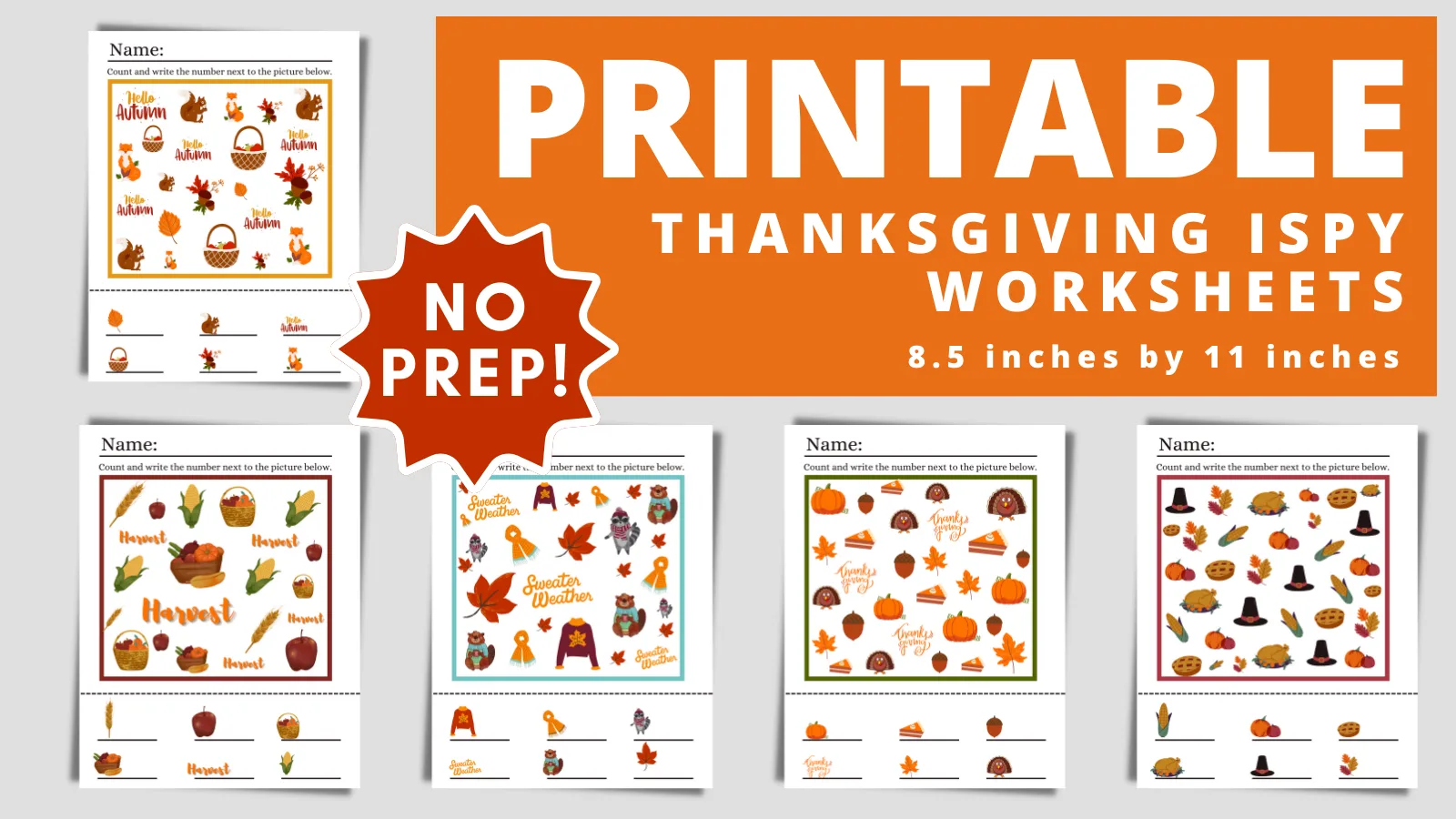 Thanksgiving iSpy Printable Counting Worksheets by Teach Simple