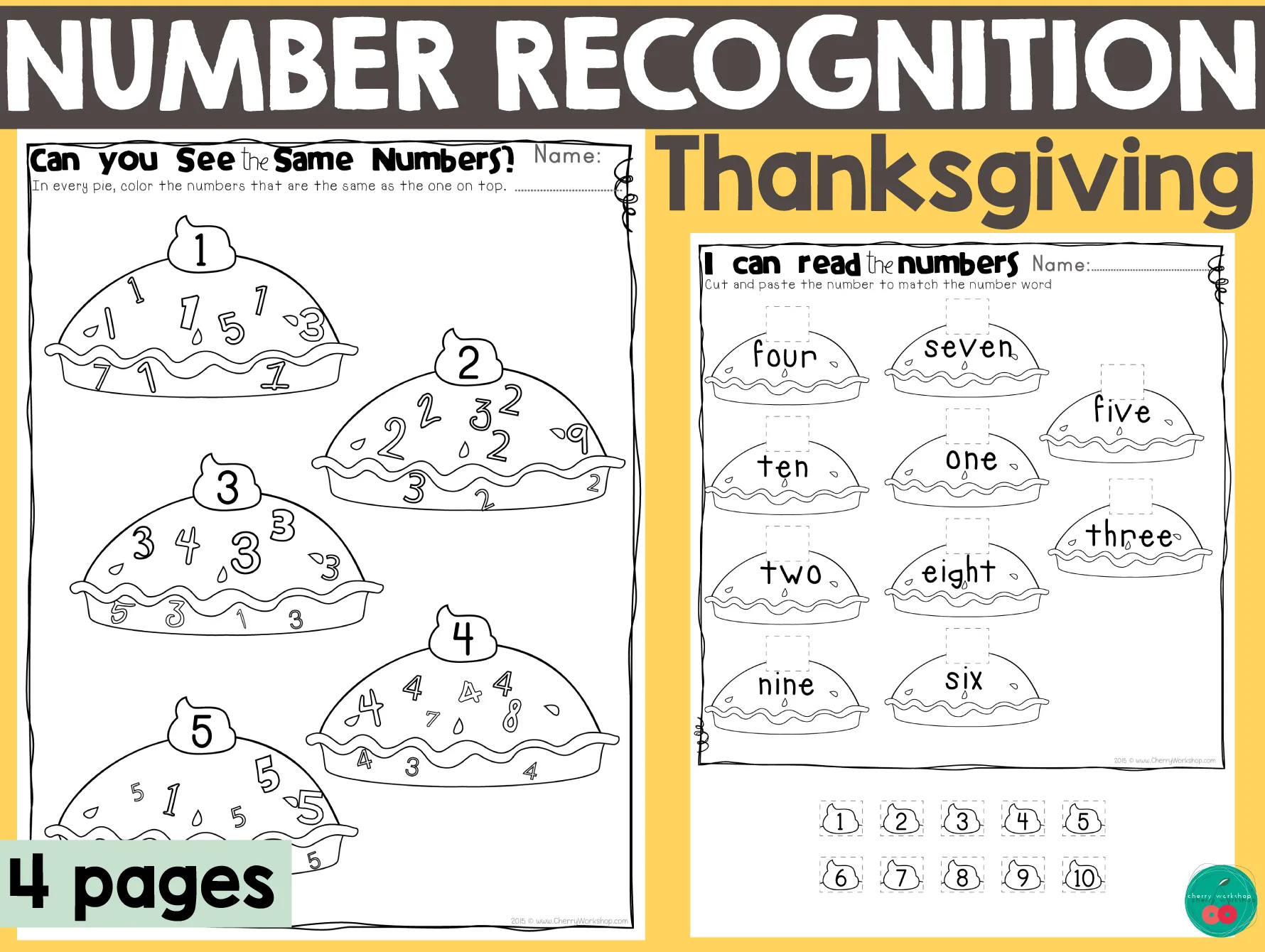 Thanksgiving Number Recogniiton by Teach Simple