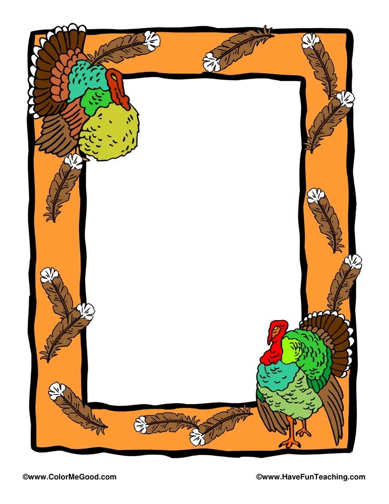 Thanksgiving Turkey Border Writing Paper by Teach Simple