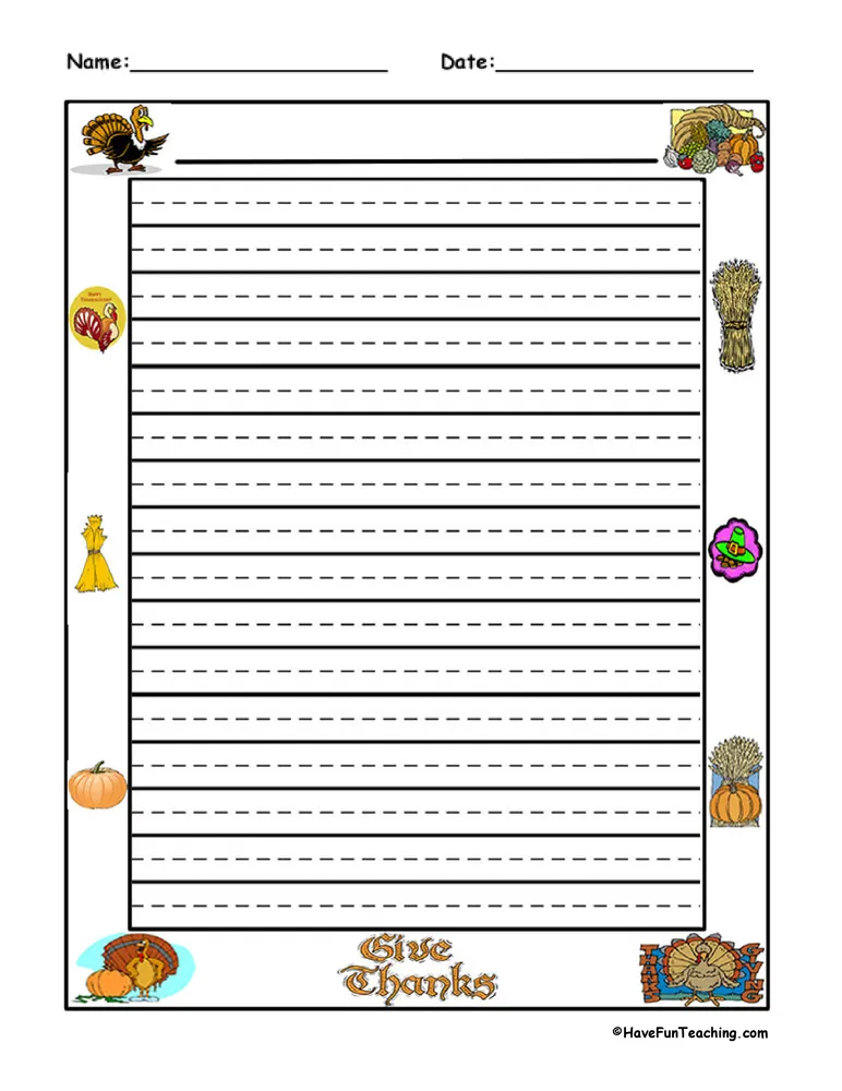 Thanksgiving Writing Paper by Teach Simple