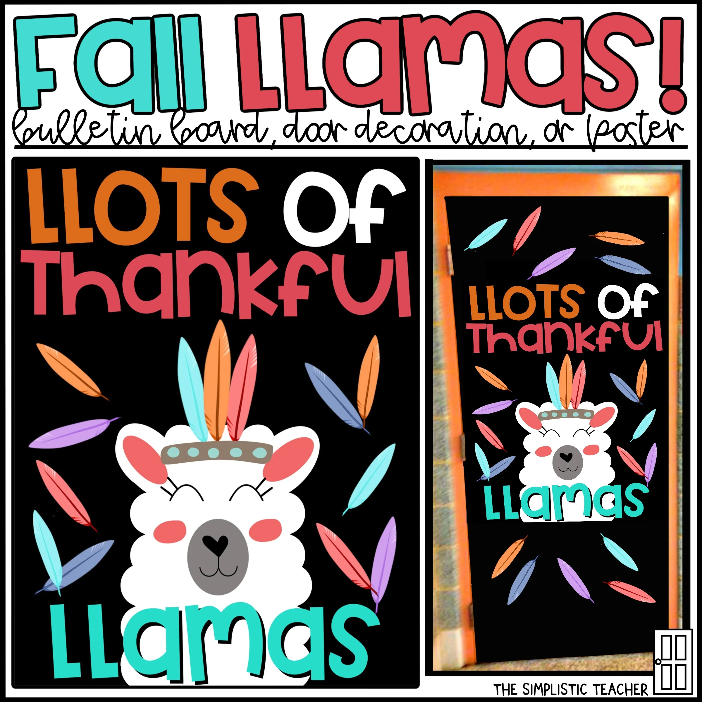 Thanksgiving/Fall LLama Bulletin Board Kit, Door Decoration Set, or ...