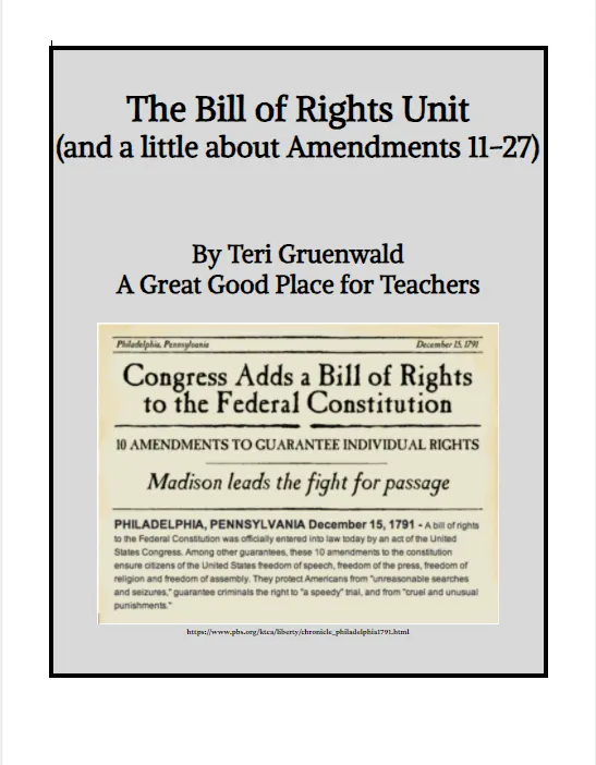 The Bill of Rights Unit (and a Little About Amendments 11-27) by Teach ...