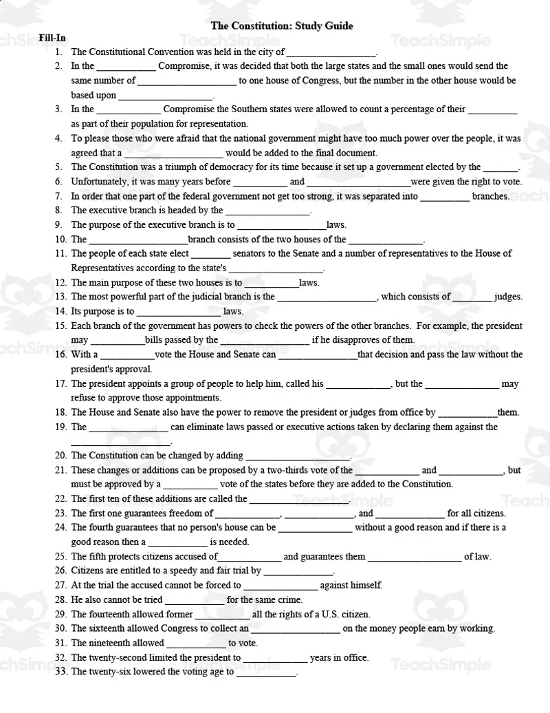 The Constitution Study Guide by Teach Simple