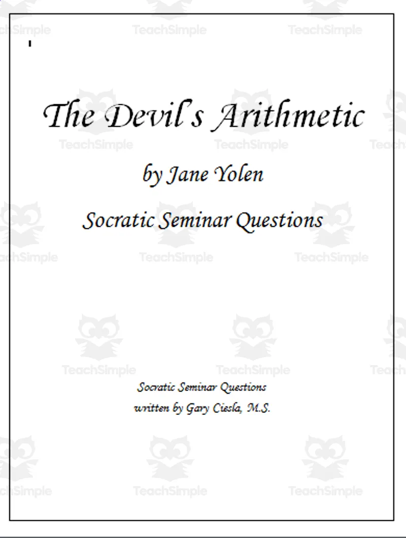 The Devil’s Arithmetic Socratic Seminar Questions by Teach Simple