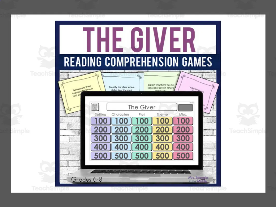 "The Giver" Reading Comprehension Games by Teach Simple
