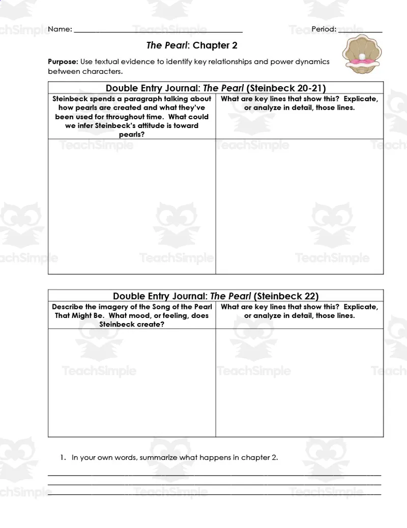 The Pearl Chapter 2 | Double Entry Journals by Teach Simple