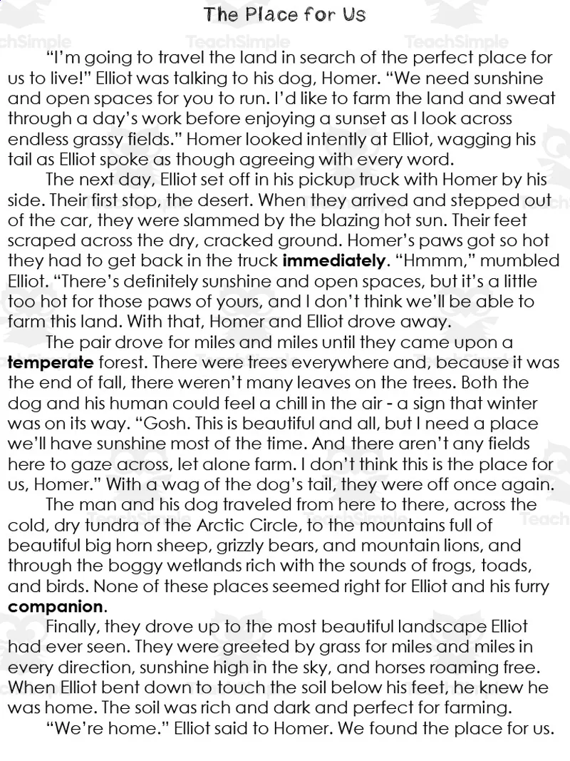 "The Place for Us" Comprehension Activity by Teach Simple