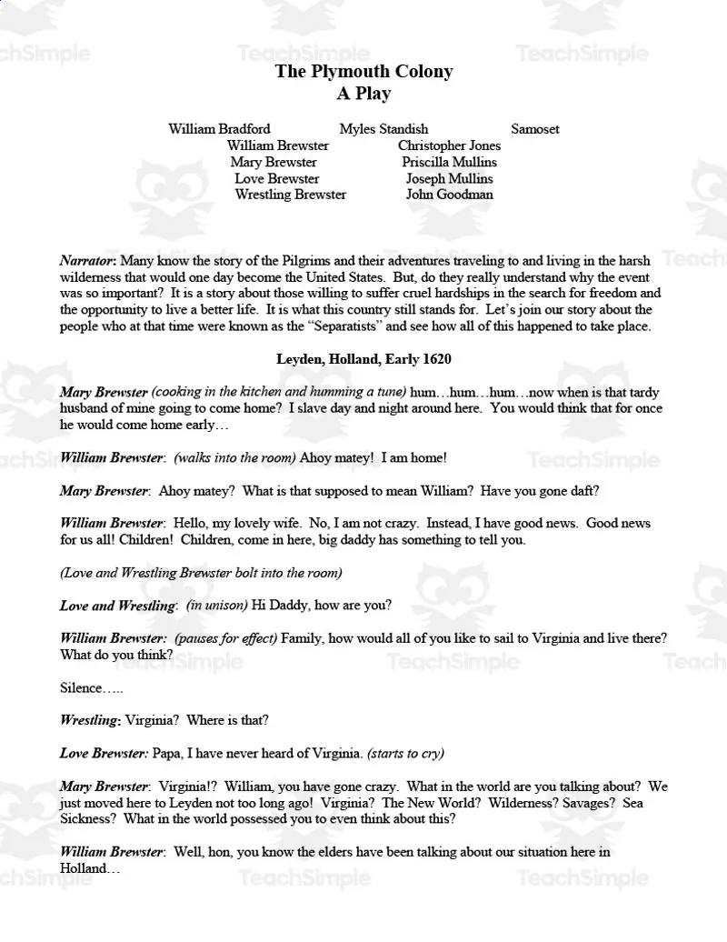 "The Plymouth Colony" - A History Play by Teach Simple