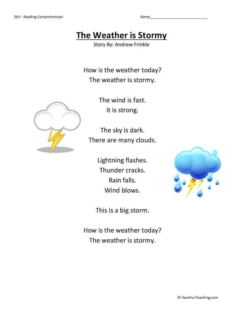 The Weather is Stormy Reading Comprehension Worksheet by Teach Simple