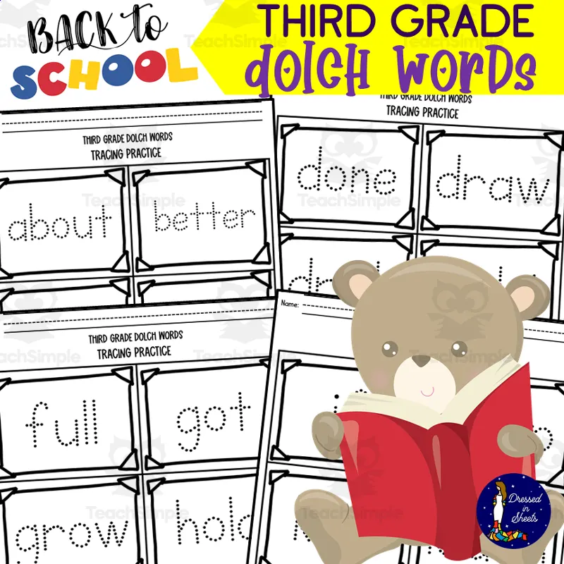 Third Grade Dolch Words Tracing Practice by Teach Simple