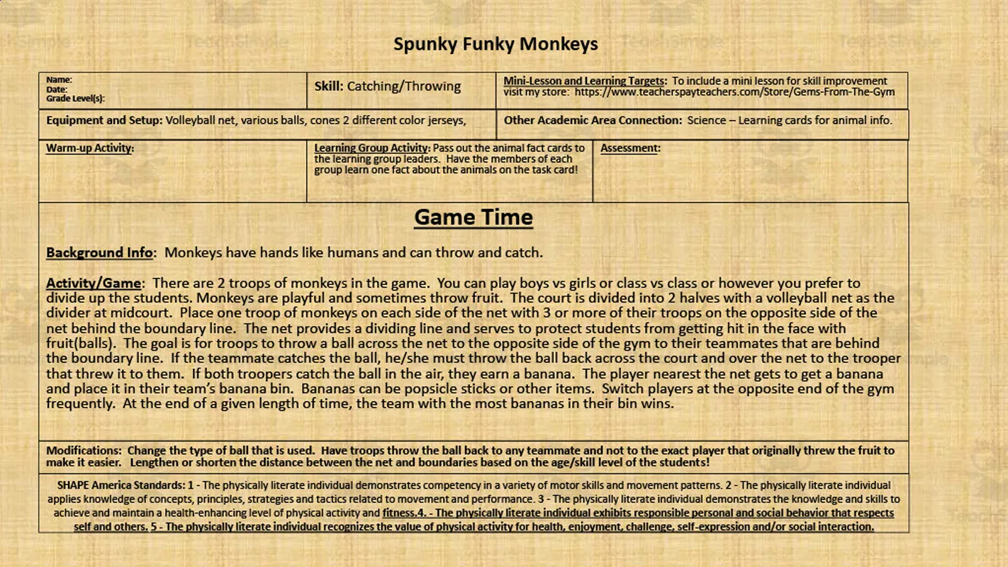 Throwing and Catching Monkey Game by Teach Simple