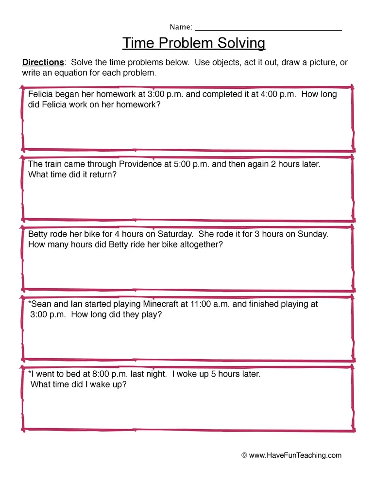 Time Problem Solving Worksheet by Teach Simple Time Problem Solving Worksheet by Teach Simple