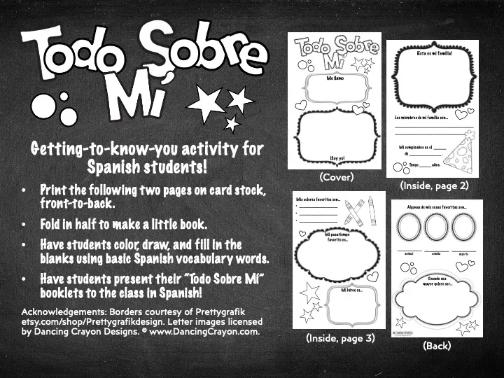 ¡Todo Sobre Mí! (Getting-to-know-you Activity for Spanish Students!) by ...