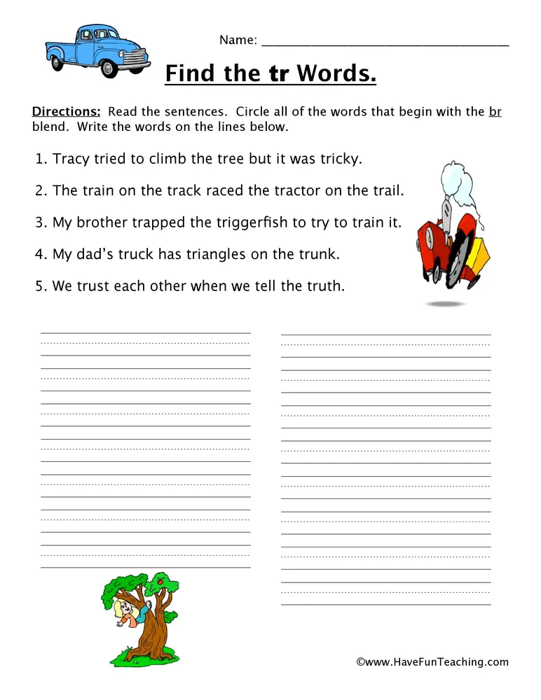 TR Blends Worksheet by Teach Simple