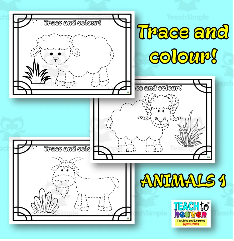 Trace and colour 4 (farm animals) by Teach Simple