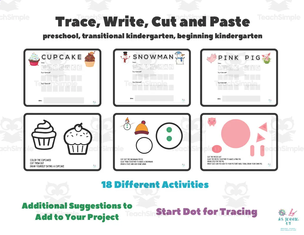Trace, Write, Cut and Paste Worksheets by Teach Simple