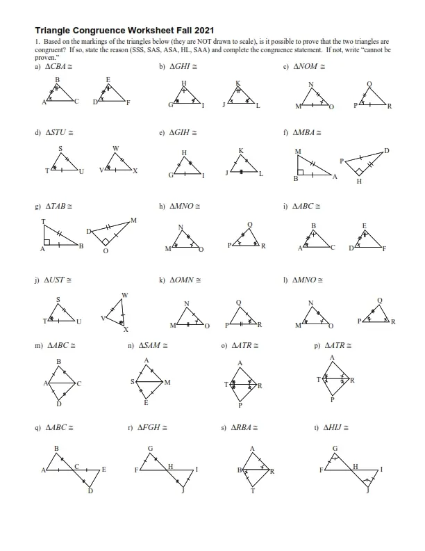 Triangle Congruence Worksheet by Teach Simple
