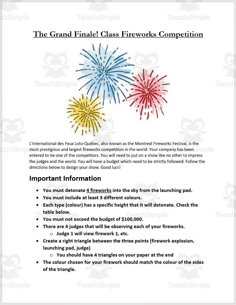 Trigonometry: Fireworks Inquiry Project by Teach Simple