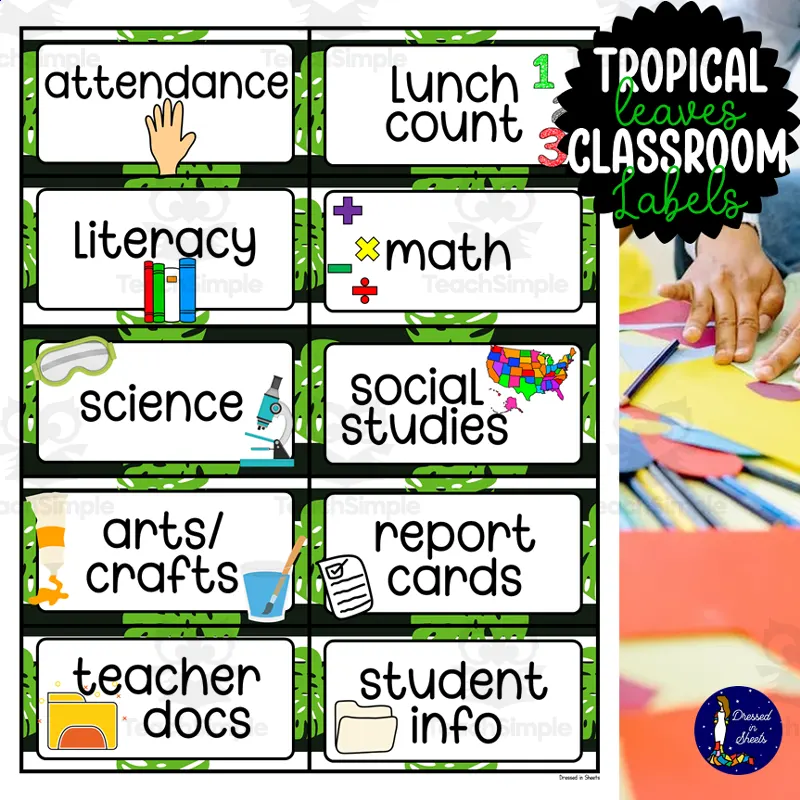 Tropical Leaves Classroom Labels by Teach Simple