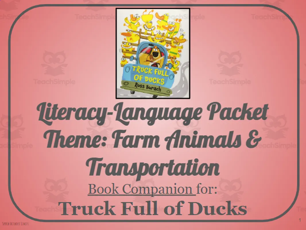 Truck Full of Ducks: Language-Literacy Book Companion Packet by Teach ...