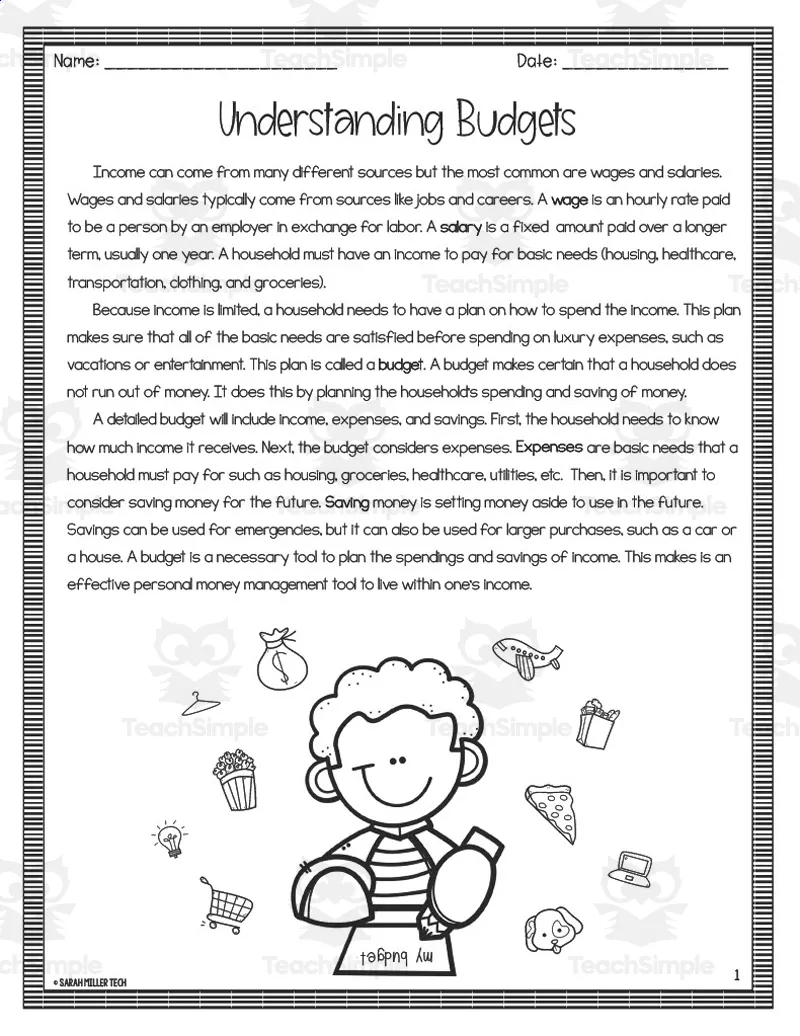 Understanding Budgets Reading Packet by Teach Simple