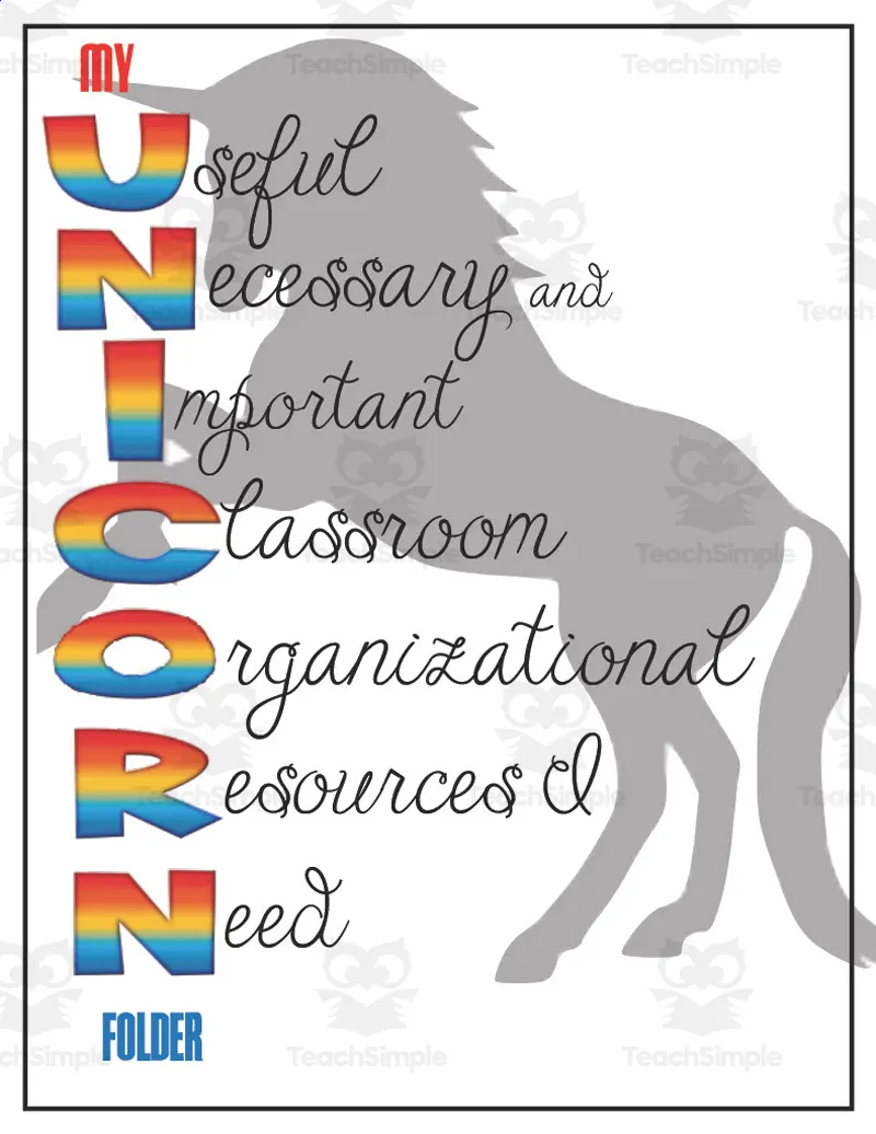 Unicorn Folder Cover by Teach Simple