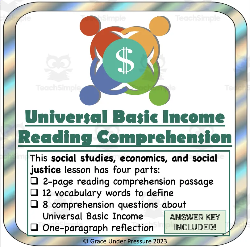 Universal Basic Income (UBI): Social Justice Reading Comprehension ...