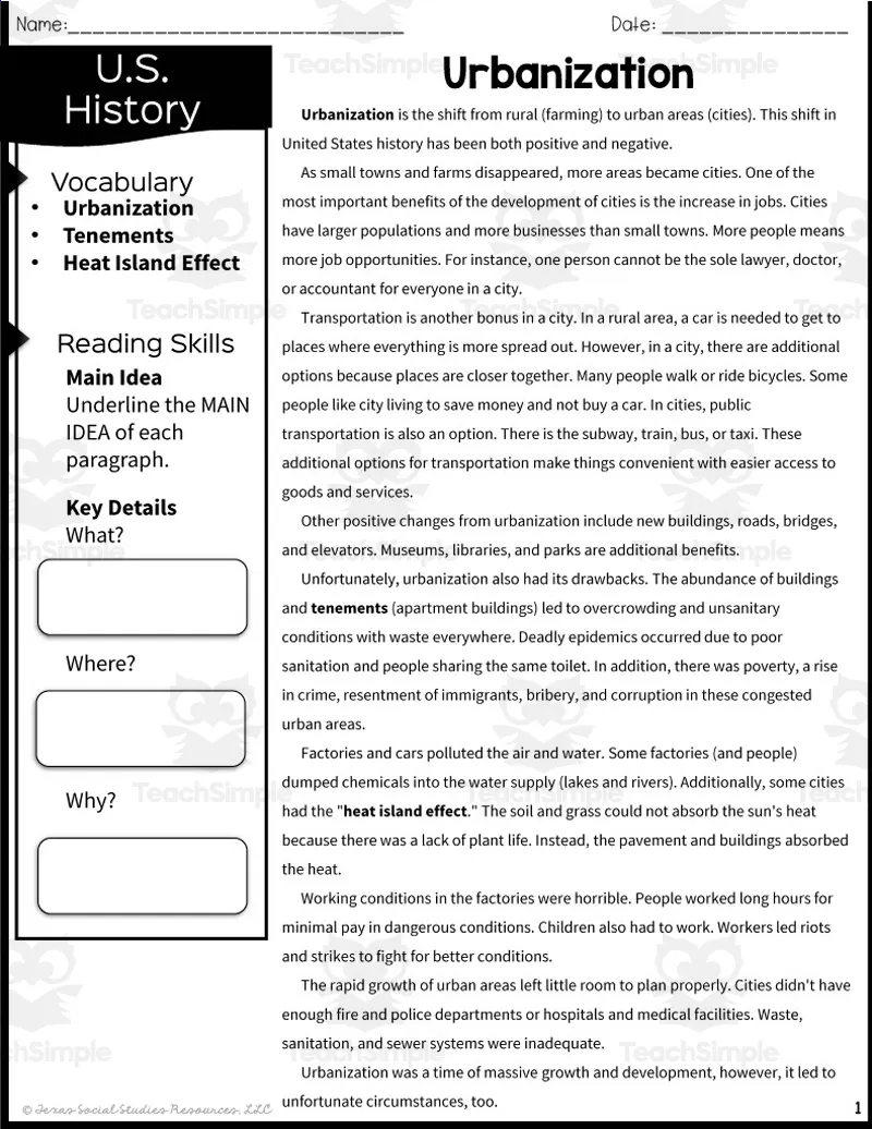 Urbanization Reading Packet by Teach Simple