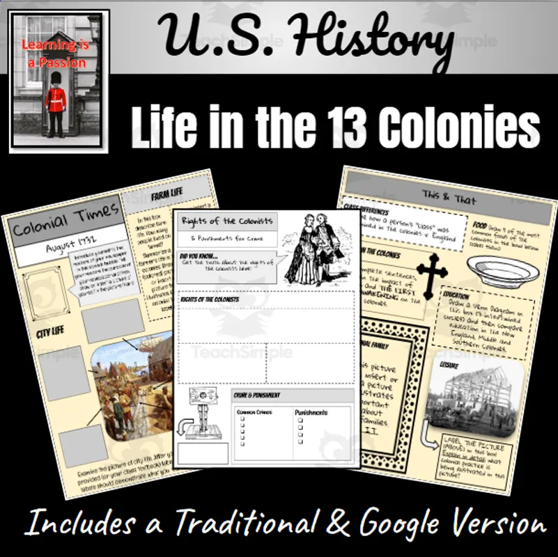 U.S. History Project: Life in the 13 English Colonies by Teach Simple