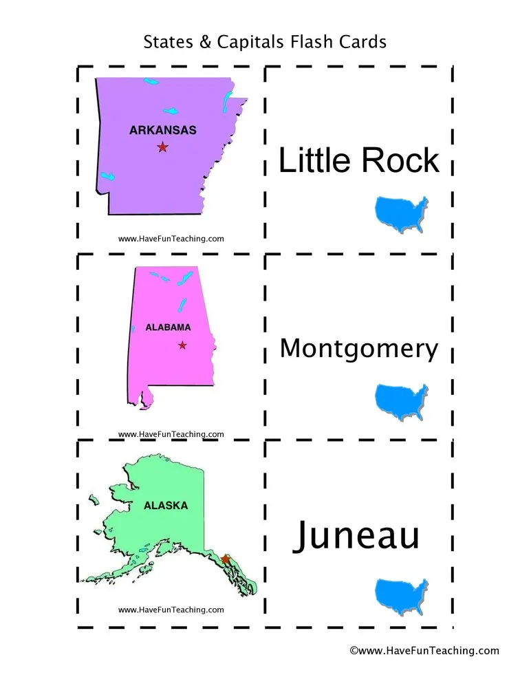 US States and Capitals Flash Cards by Teach Simple